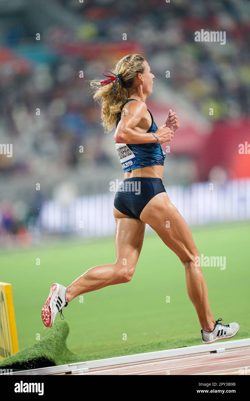 Ophélie Claude-Boxberger participating in the 3000 meter steeplechase ...