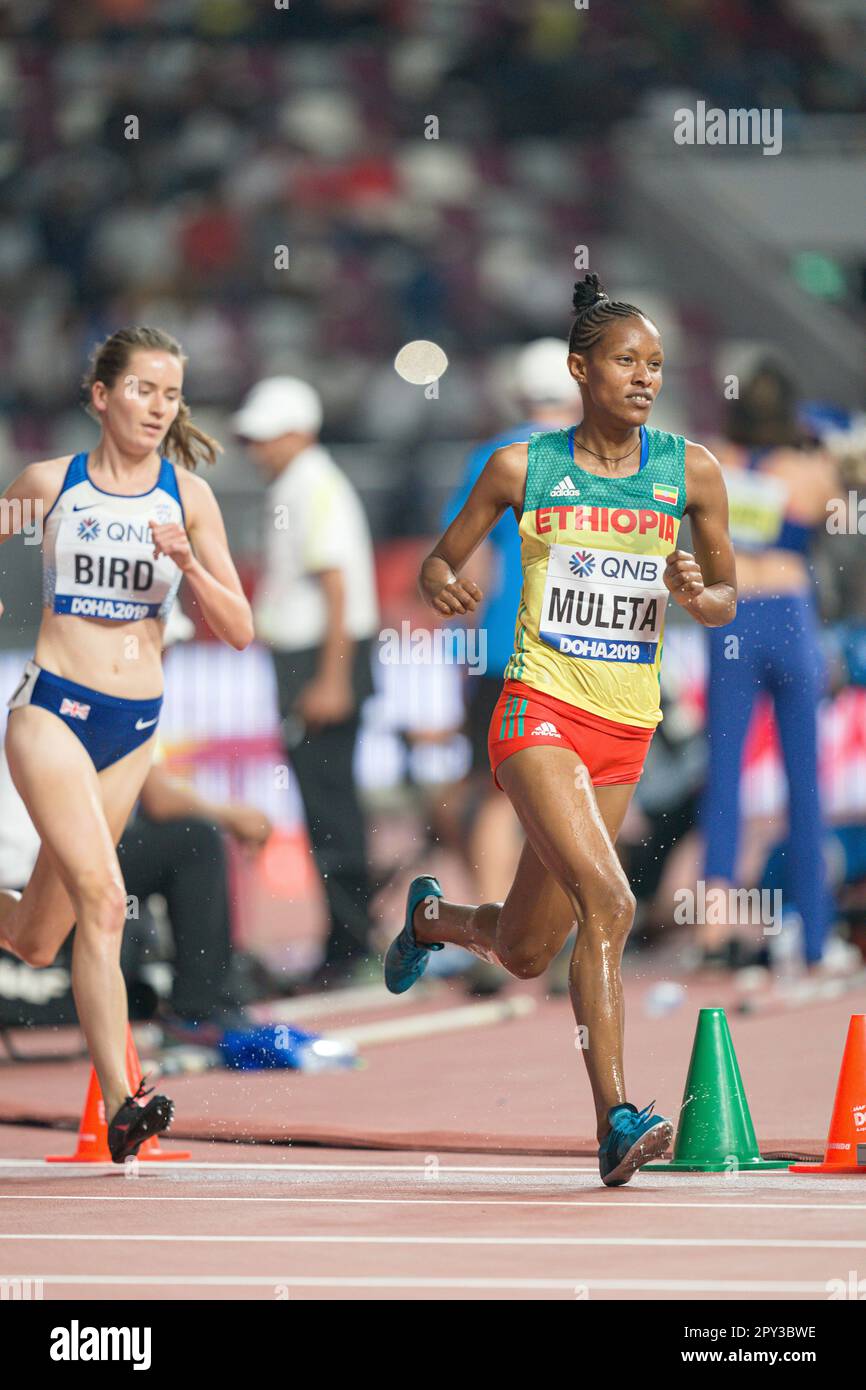 Lomi MULETA participating in the 3000 meter steeplechase at the Doha ...