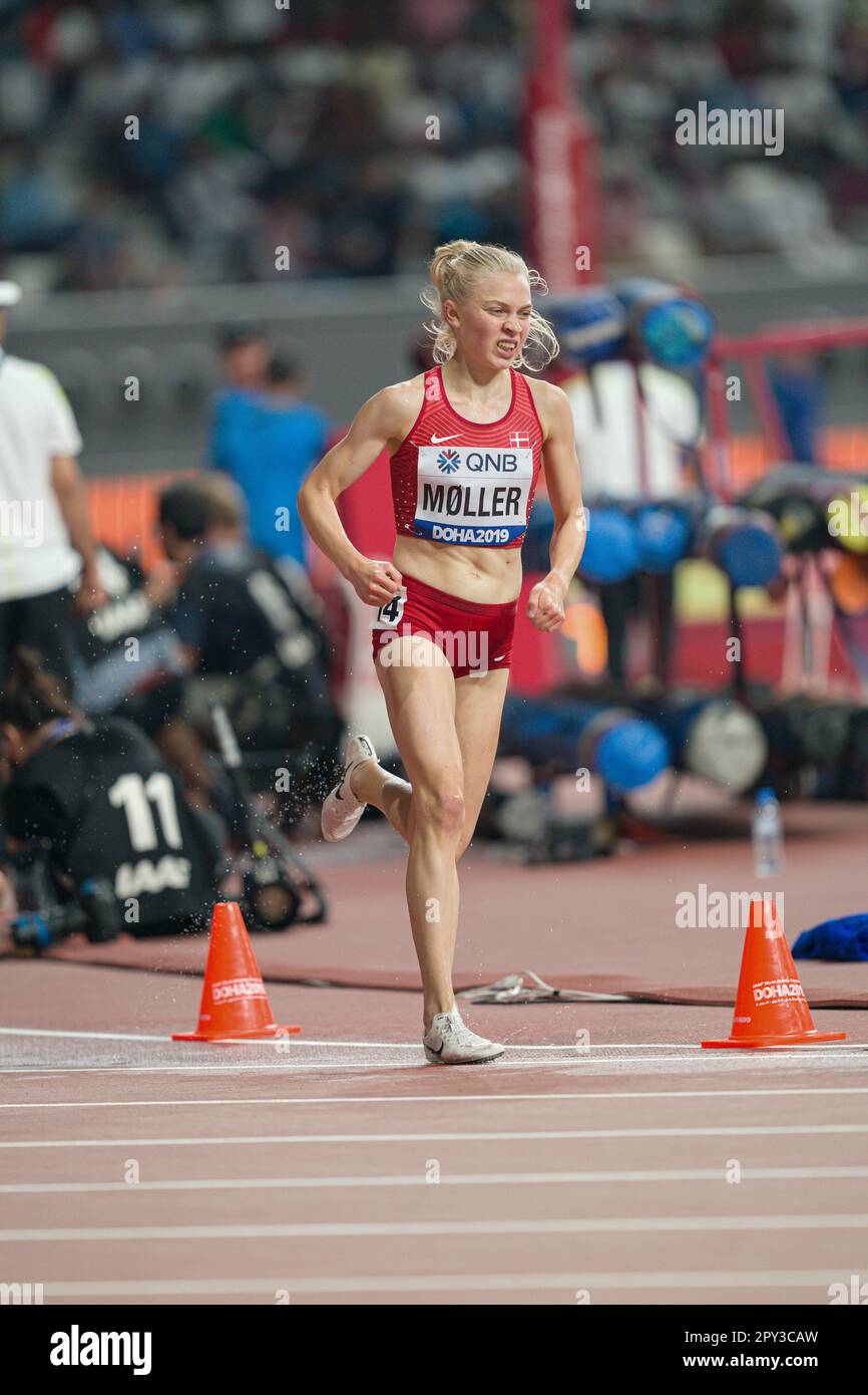 Anna Emilie Møller participating in the 3000 meter steeplechase at the ...