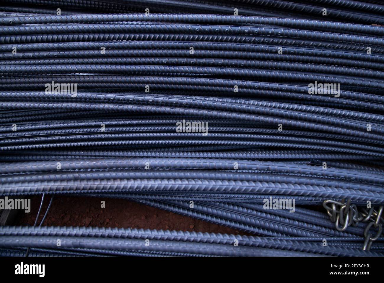 Pile of blue steel wire in construction site, closeup of photo Stock ...