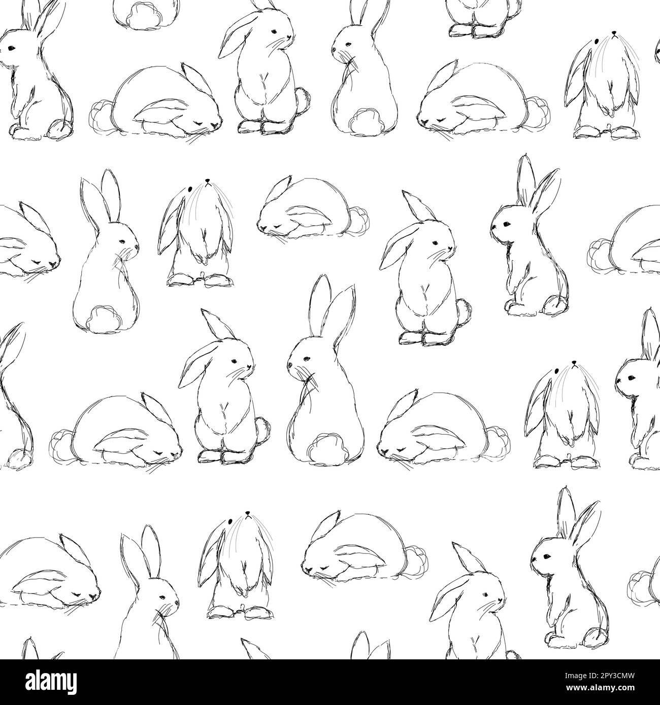 Year of the rabbit seamless pattern. Painted rabbits on a white ...
