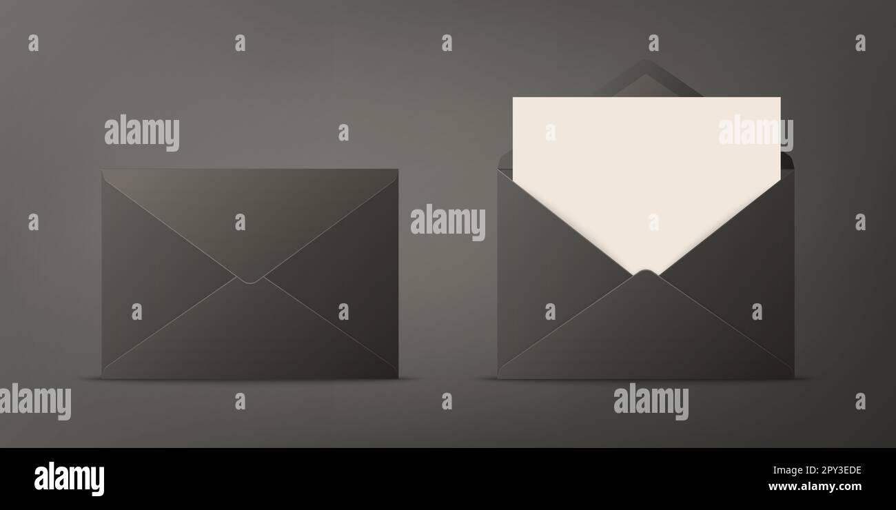 Vector Realistic Black Closed, Opened Envelopes with Letter Inside ...