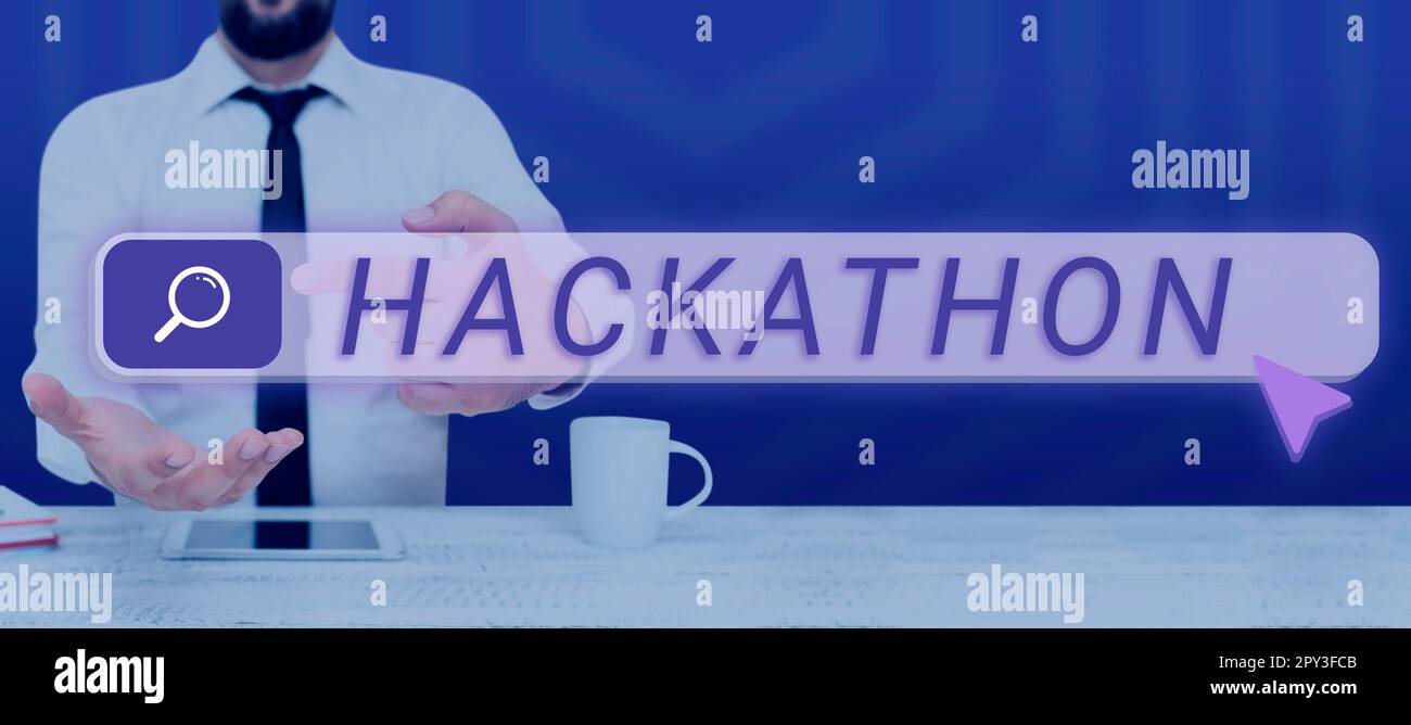 Writing displaying text Hackathon, Business showcase event where large ... Writing displaying text Hackathon, Business showcase event where large ...
