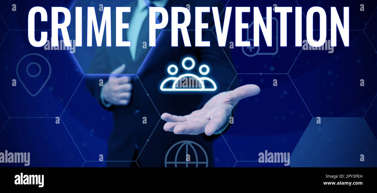 Hand writing sign Crime Prevention, Business approach Federal Offense ...