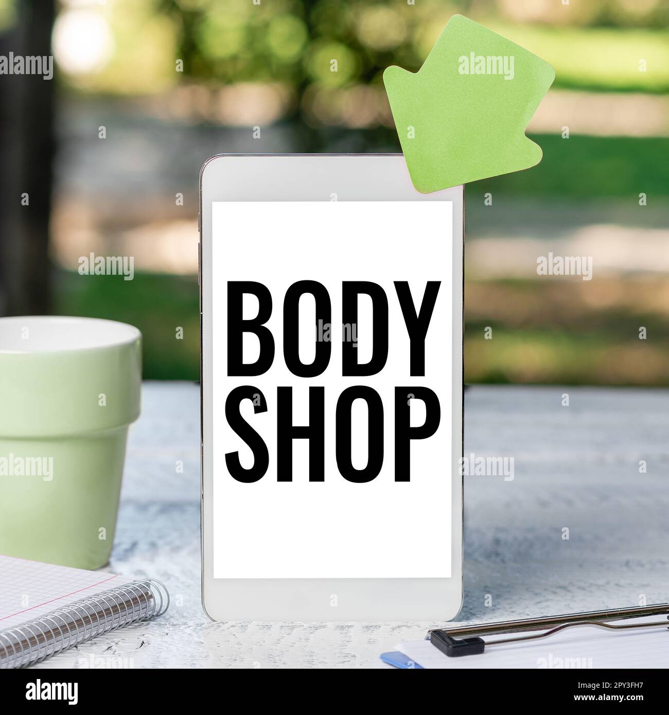 Sign displaying Body Shop, Business approach a shop where automotive ...