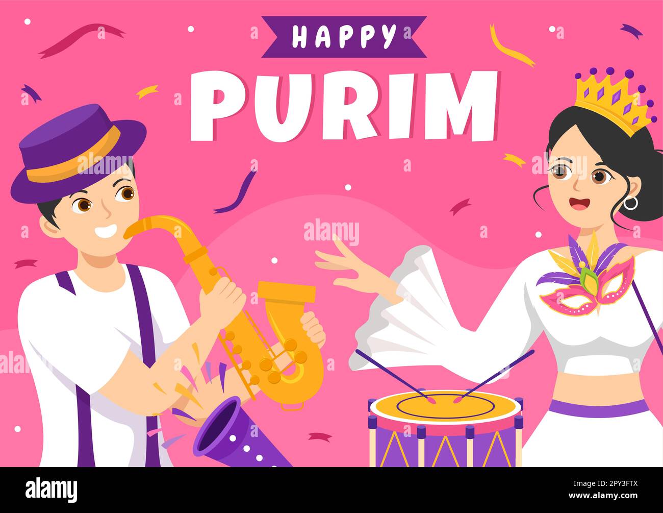 Happy Purim Illustration with Carnival Masks, Jewish Holiday and ...