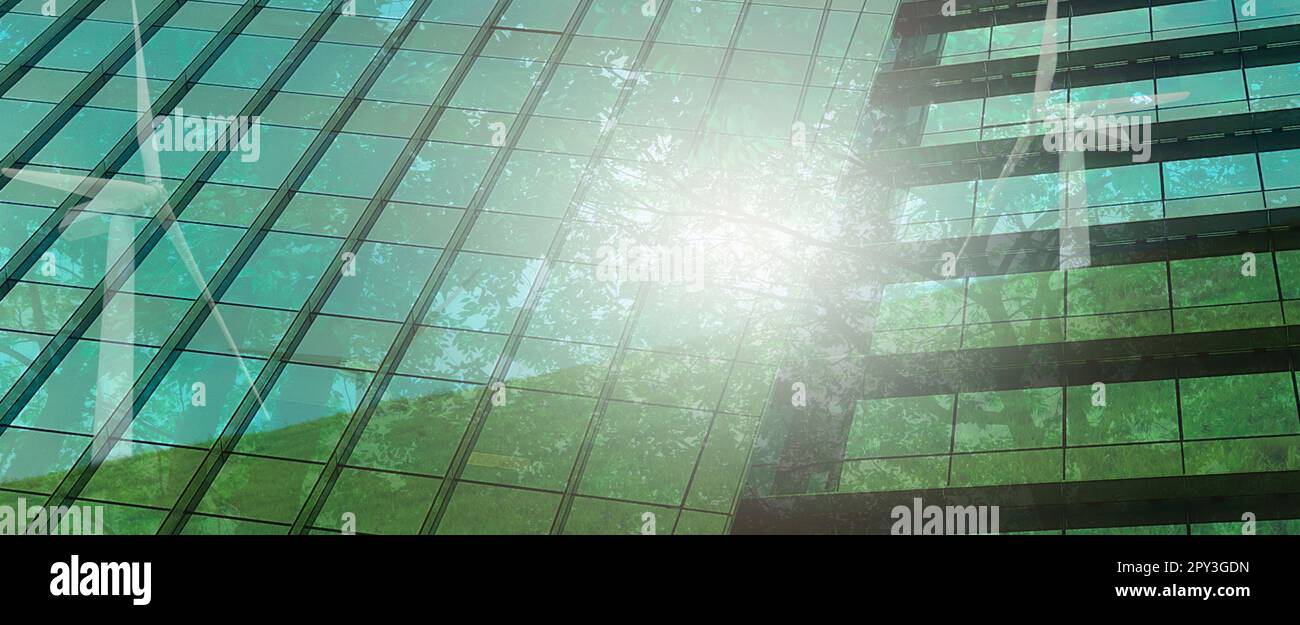 Sustainable green glass buildings and wind power and green tree reduce ...