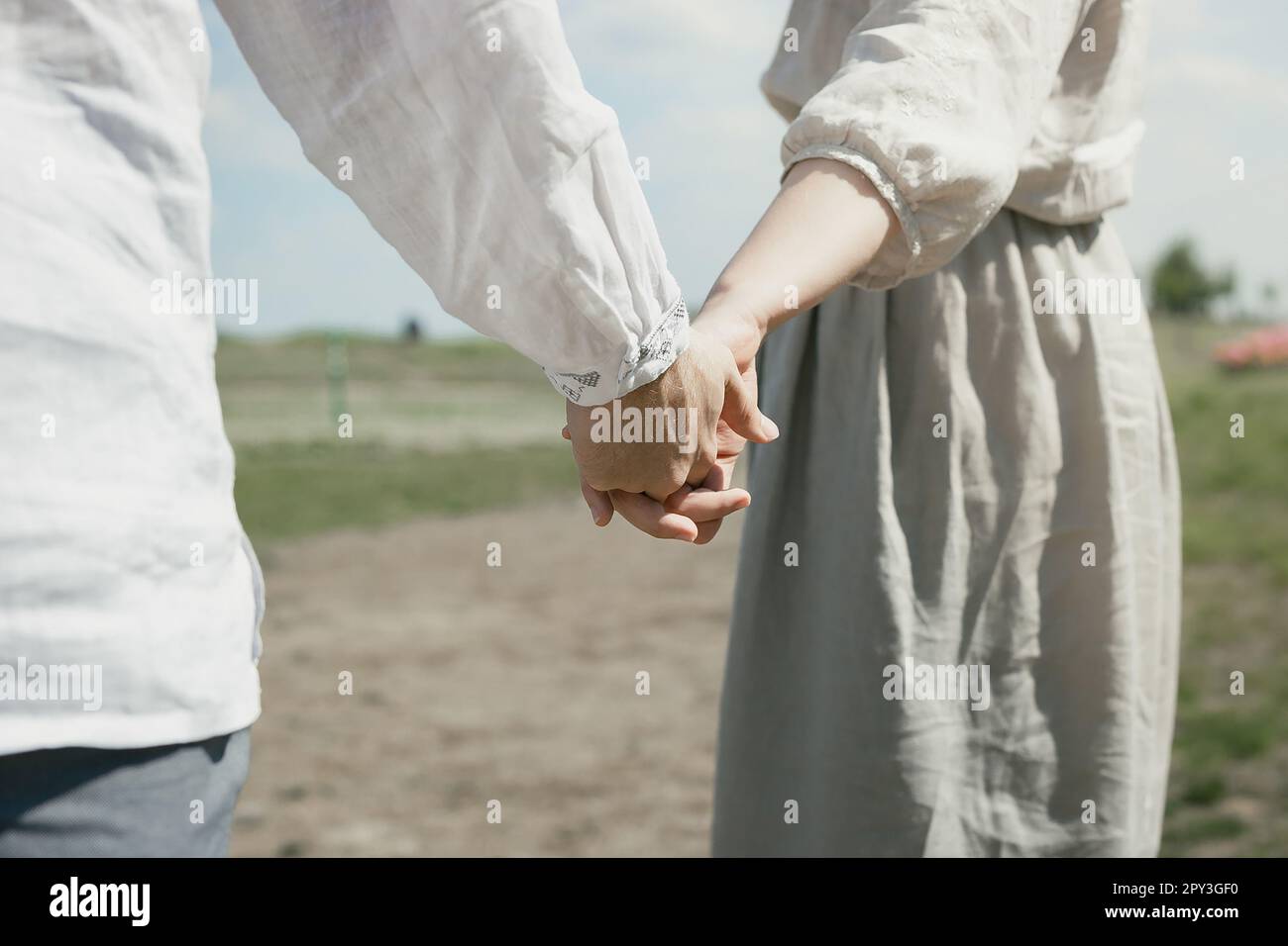 Close up couple wearing folk costumes concept photo. Ukrainian ...