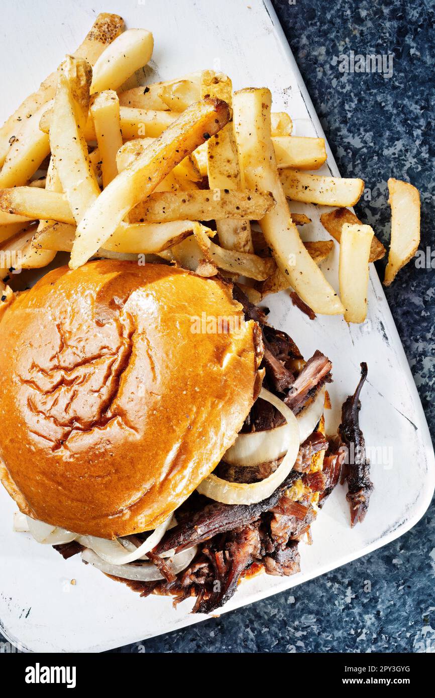 american barbecue beef brisket burnt ends sandwich Stock Photo - Alamy