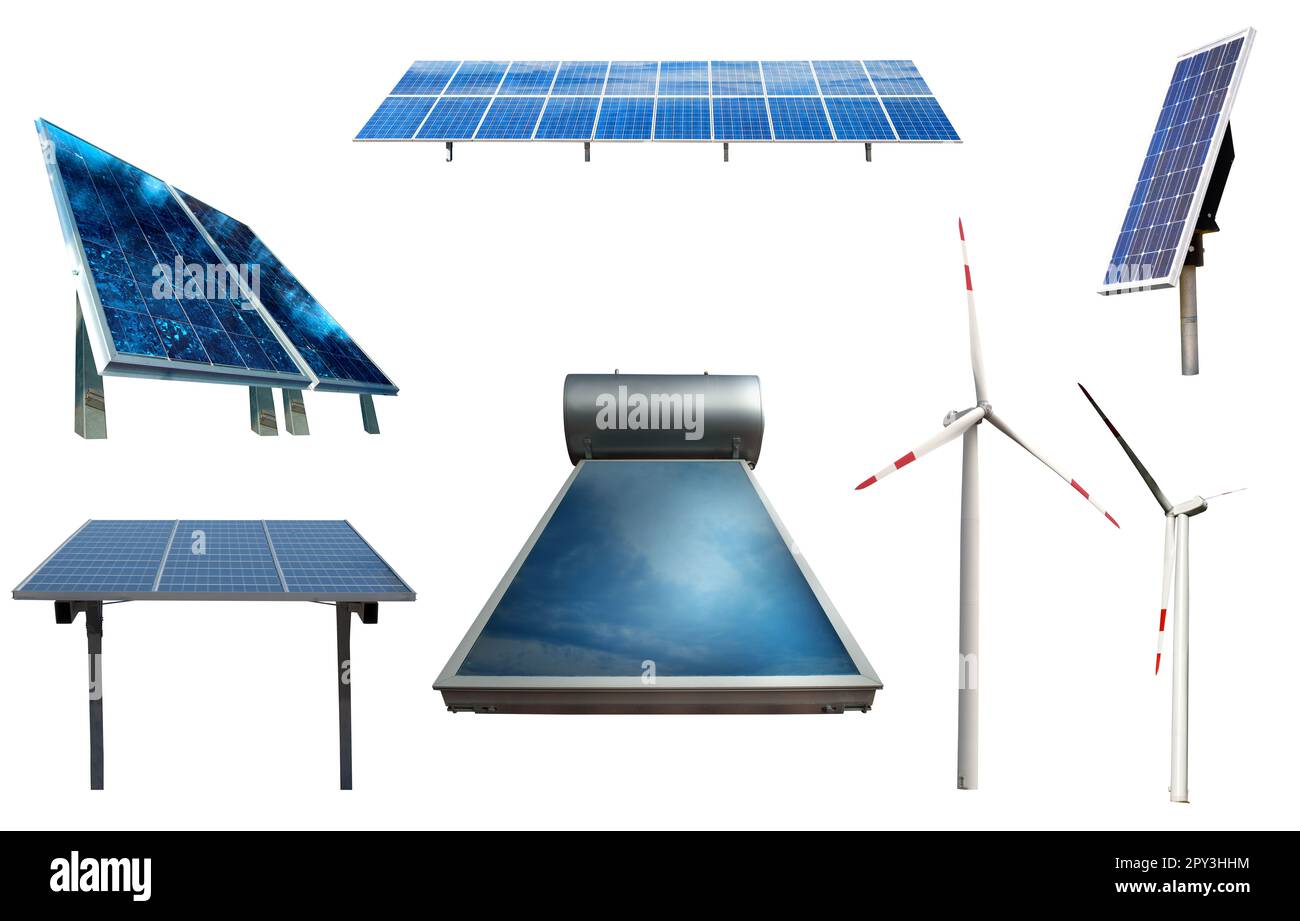 Energy system collection with solar and wind energy generator Stock ...