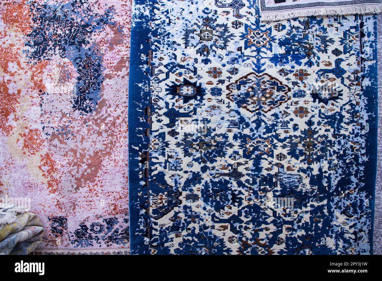 Detail of a traditional Turkish carpet in Istanbul, texture background ...