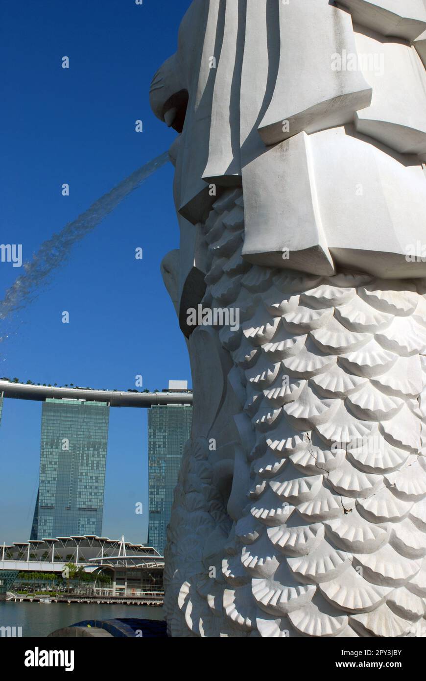 The Merlion Statue on the Esplanade with Marina Bay Sands Hotel in the ...