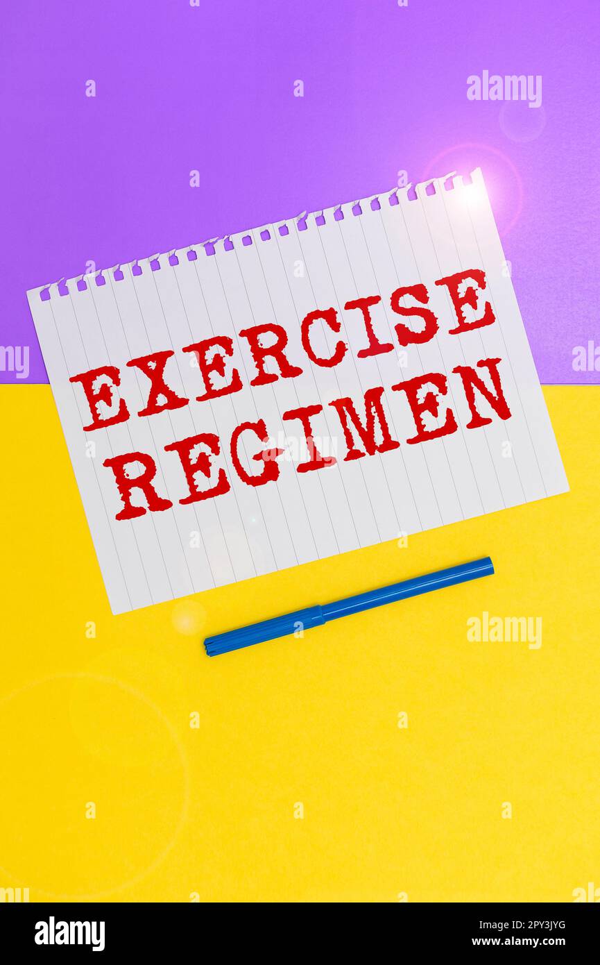 Hand writing sign Exercise Regimen, Business showcase move body ...
