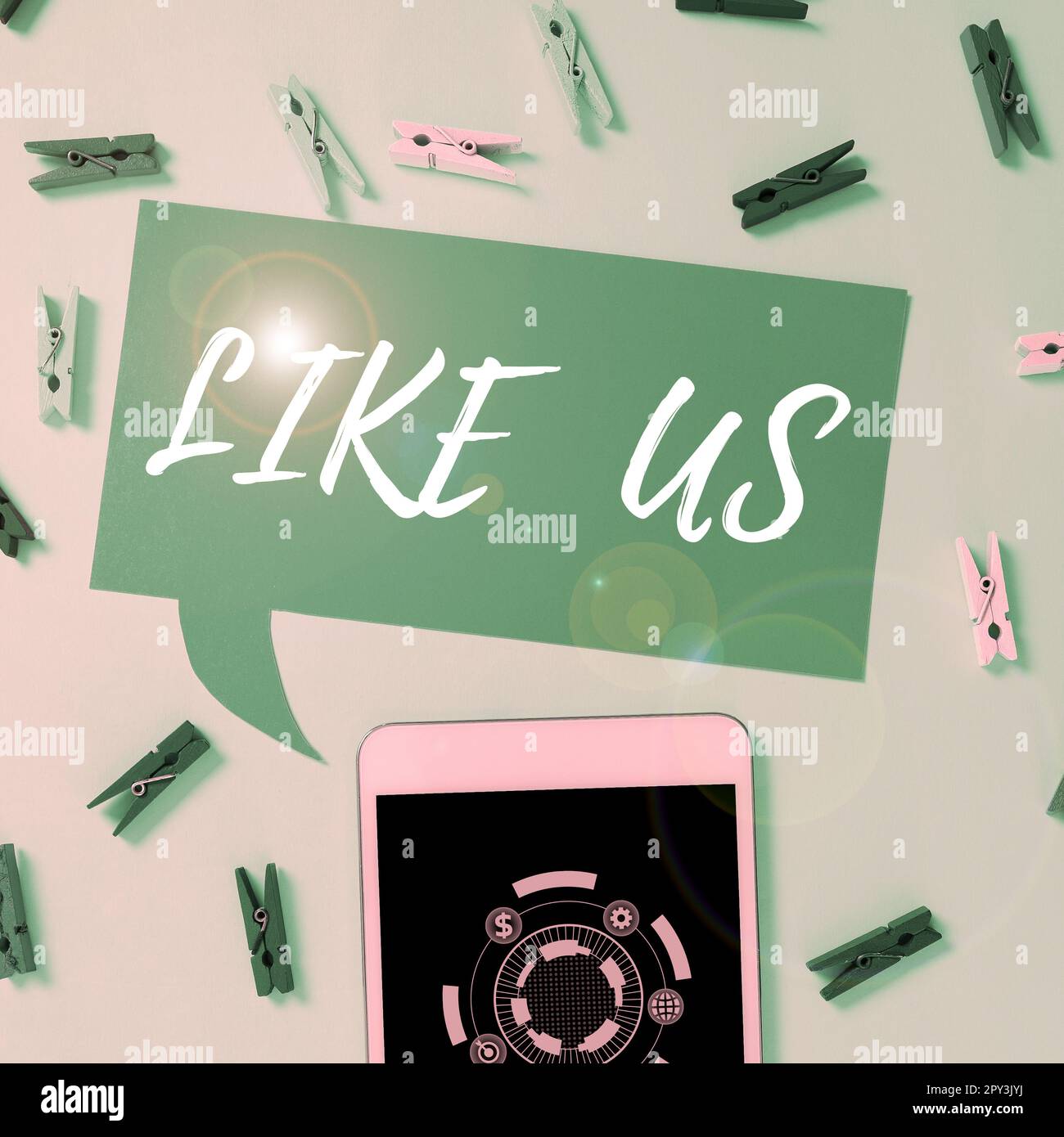 Inspiration showing sign Like Us, Business overview Asking to follow on ...