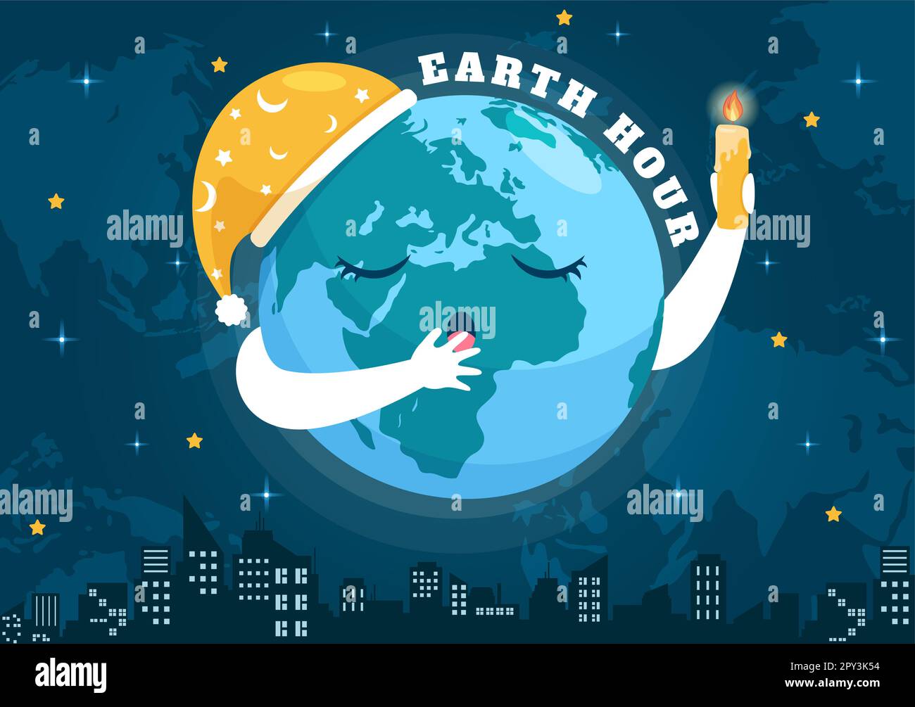 Happy Earth Hour Day Illustration with Lightbulb, World Map and Time to ...