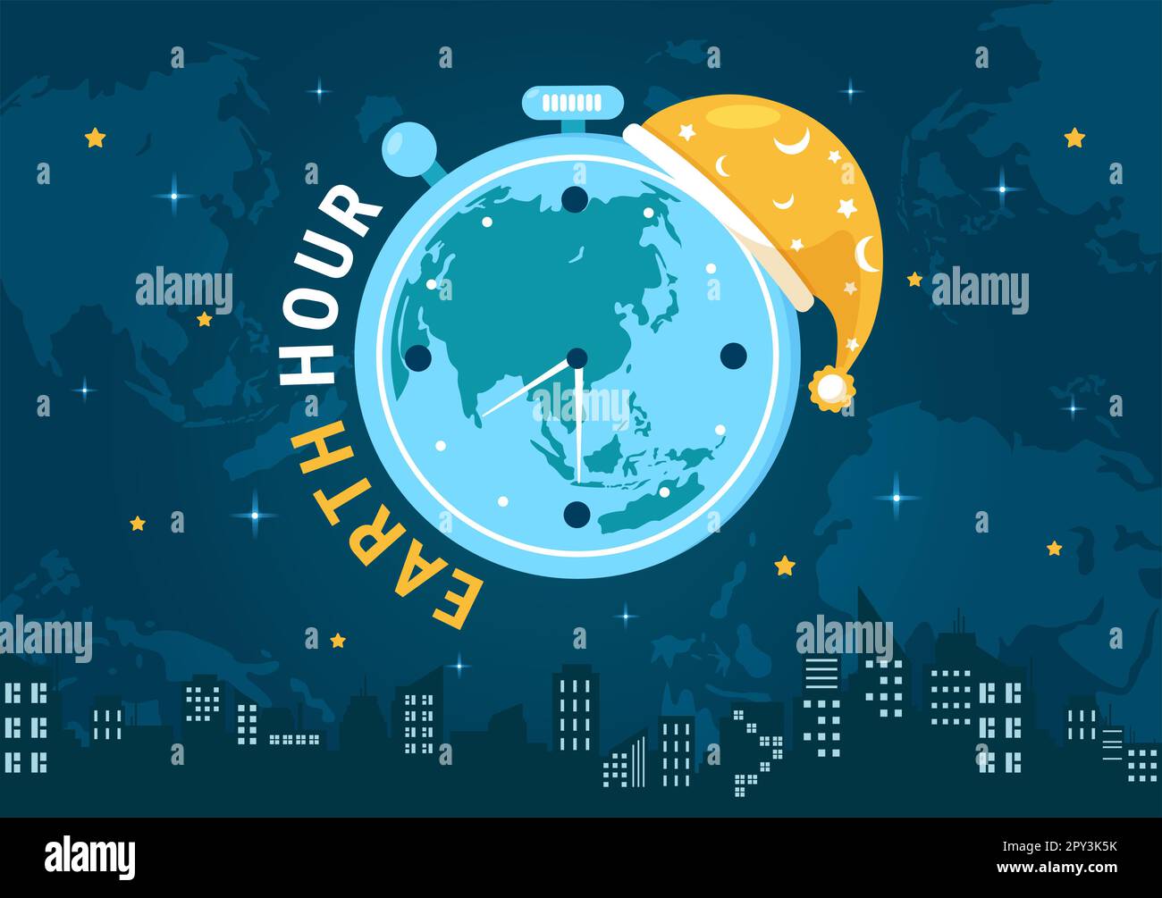 Happy Earth Hour Day Illustration with Lightbulb, World Map and Time to ...