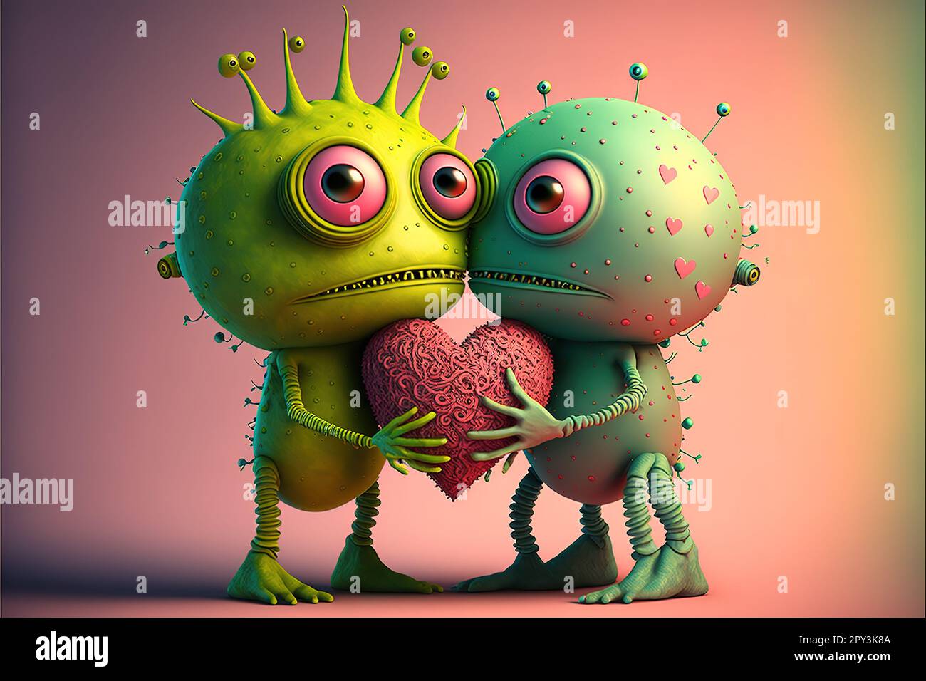 Cute aliens monsters in love on Valentine's Day Stock Photo - Alamy