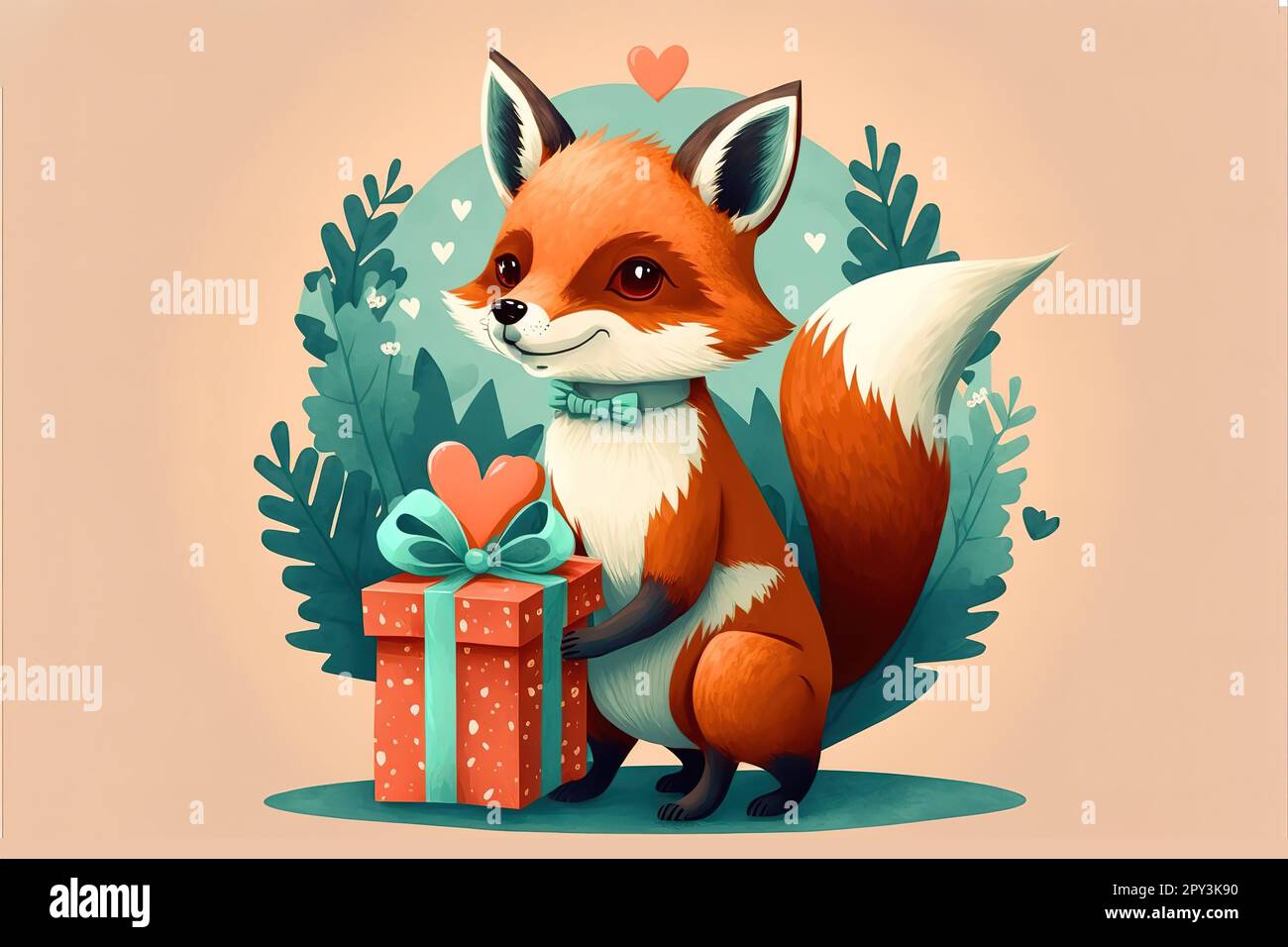 Cute foxy with Valentines presents animal for Valentine greeting card ...
