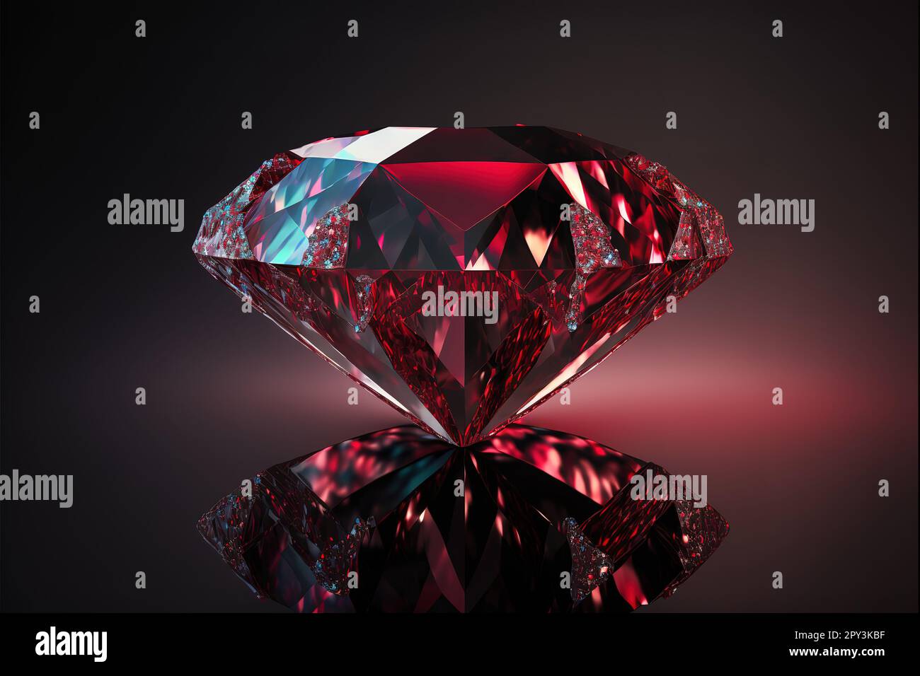 Ruby Gem Diamond dark reflection on gradient background 3d rendering ...