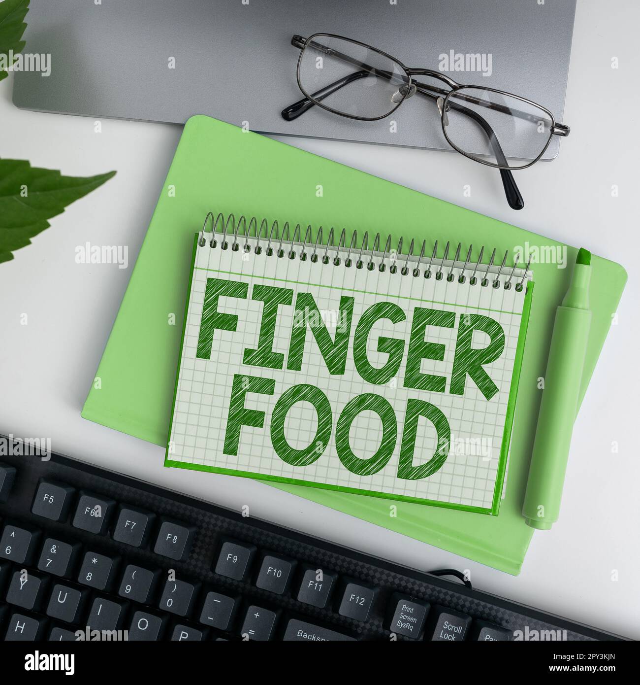 Sign displaying Finger Food, Internet Concept products and digestives ...