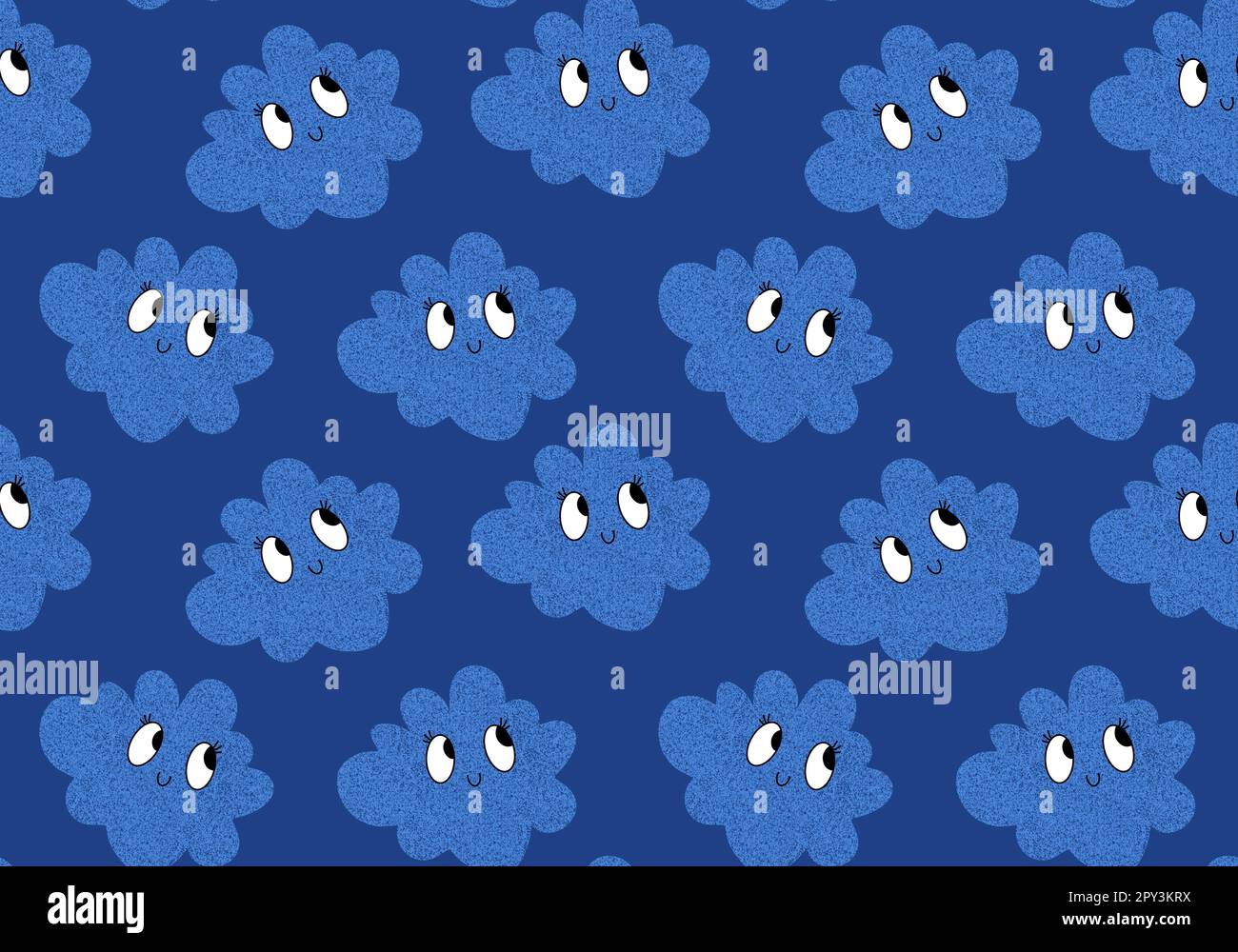 Retro summer cartoon seamless sun and rainbow and clouds pattern for ...