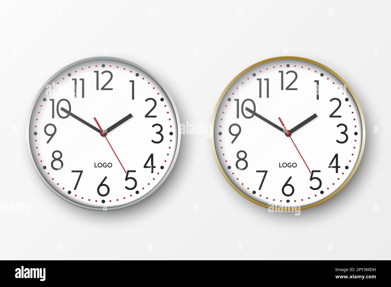 Vector 3d Realistic Simple Round Silver and Gold Wall Office Clock with ...