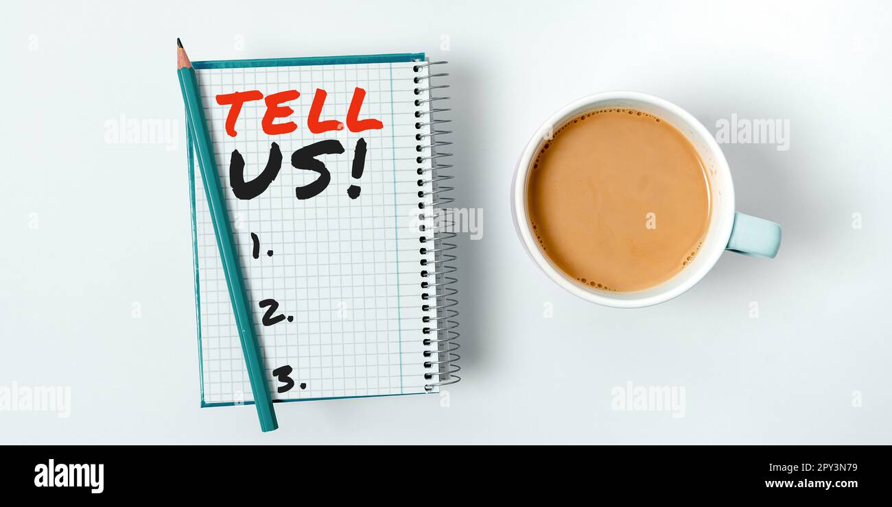 Conceptual caption Tell Us, Business showcase communicate information ...