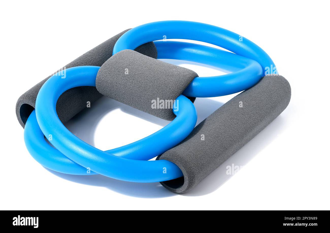 Blue rubber sports simulator expander on a white isolated background ...