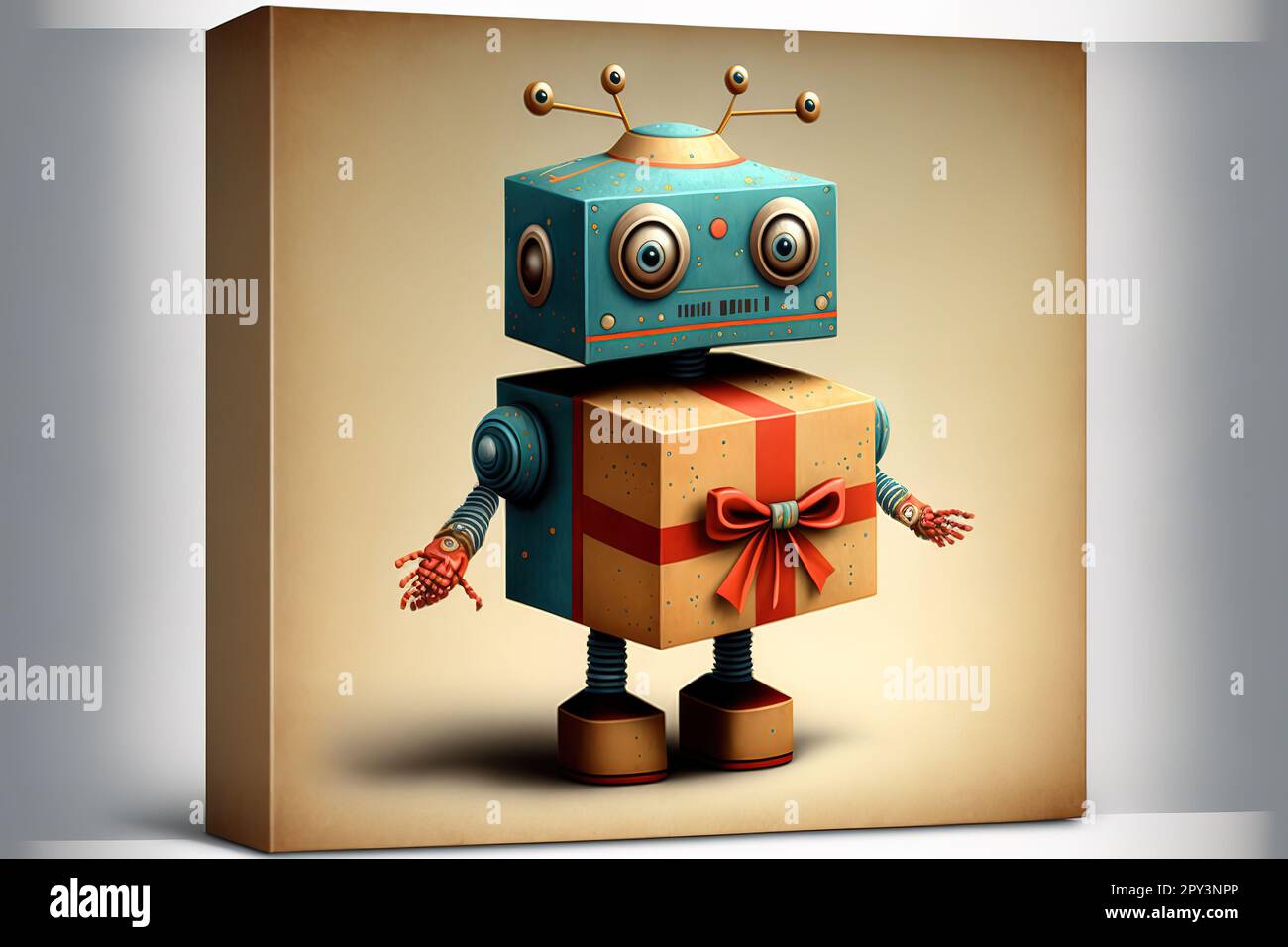 retro robot presenting gift box Stock Photo - Alamy