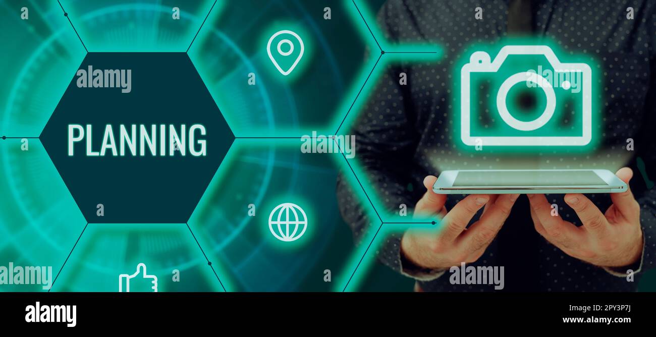 Text sign showing Planning, Business concept process of thinking about ... Text sign showing Planning, Business concept process of thinking about ...