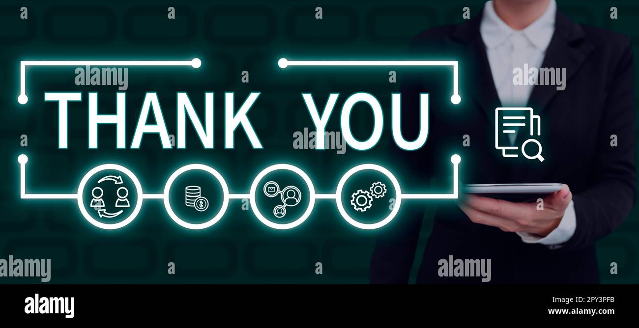Conceptual caption Thank You, Business overview replaying on something good or greetings with ...