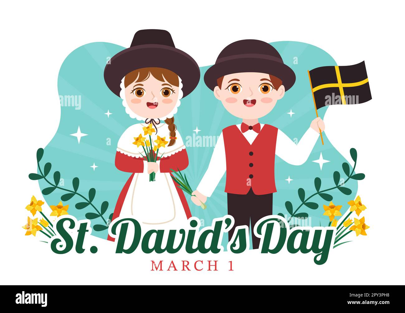 Happy St David's Day on March 1 Illustration with Kids Welsh Dress ...