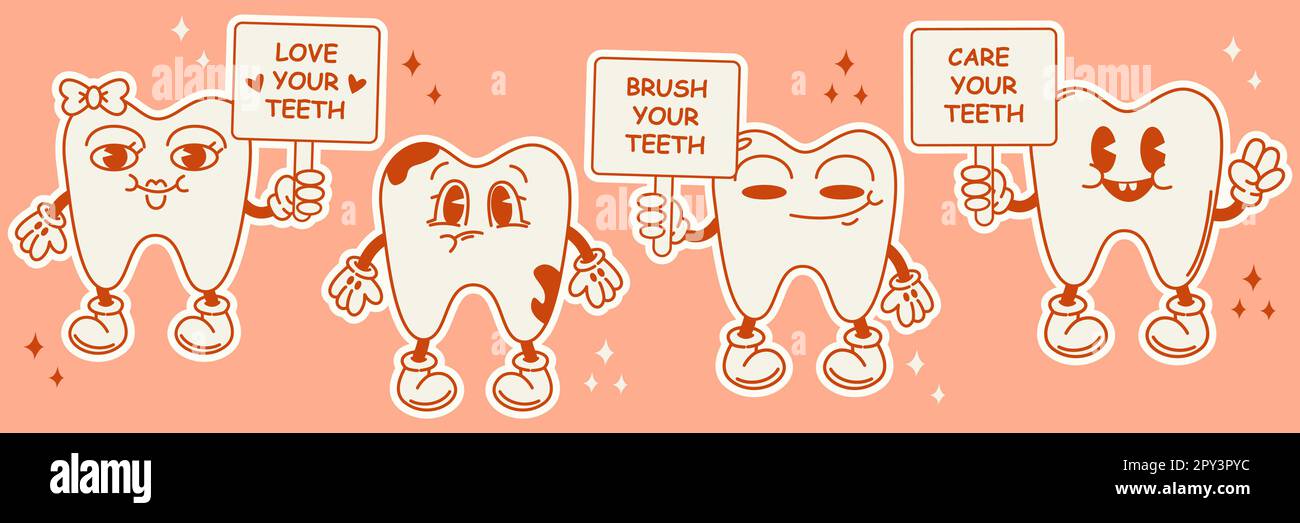 Set stickers of cartoon cute happy teeth Stock Vector Image & Art - Alamy