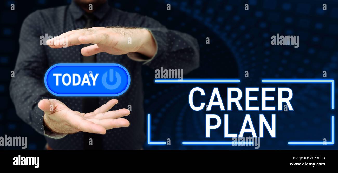 Text caption presenting Career Plan, Business showcase ongoing process ...