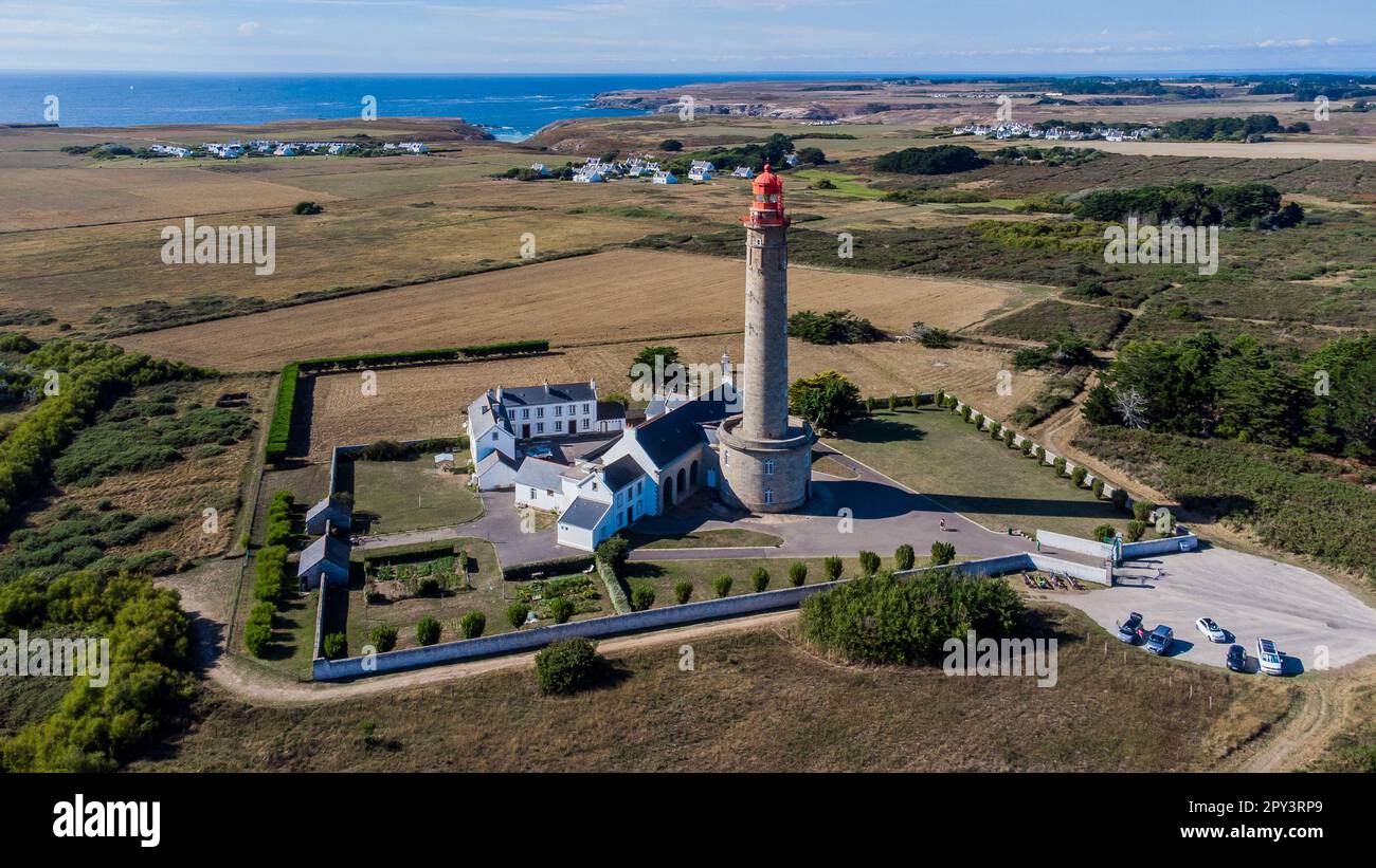 Aerial view of the Goulphar lighthouse on the island of Belle-île-en ...
