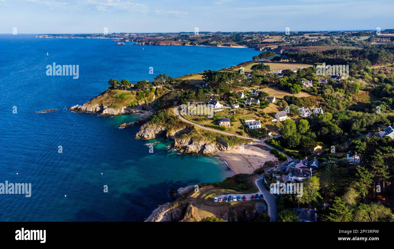 Aerial view of the coast east of Le Palais on Belle-Île-en-Mer, the ...