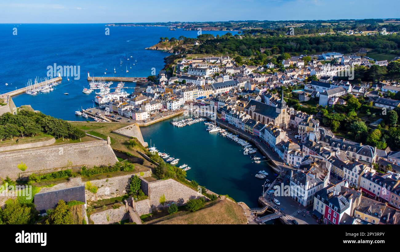 Aerial view of the marina of Le Palais on Belle-Île-en-Mer, the largest ...