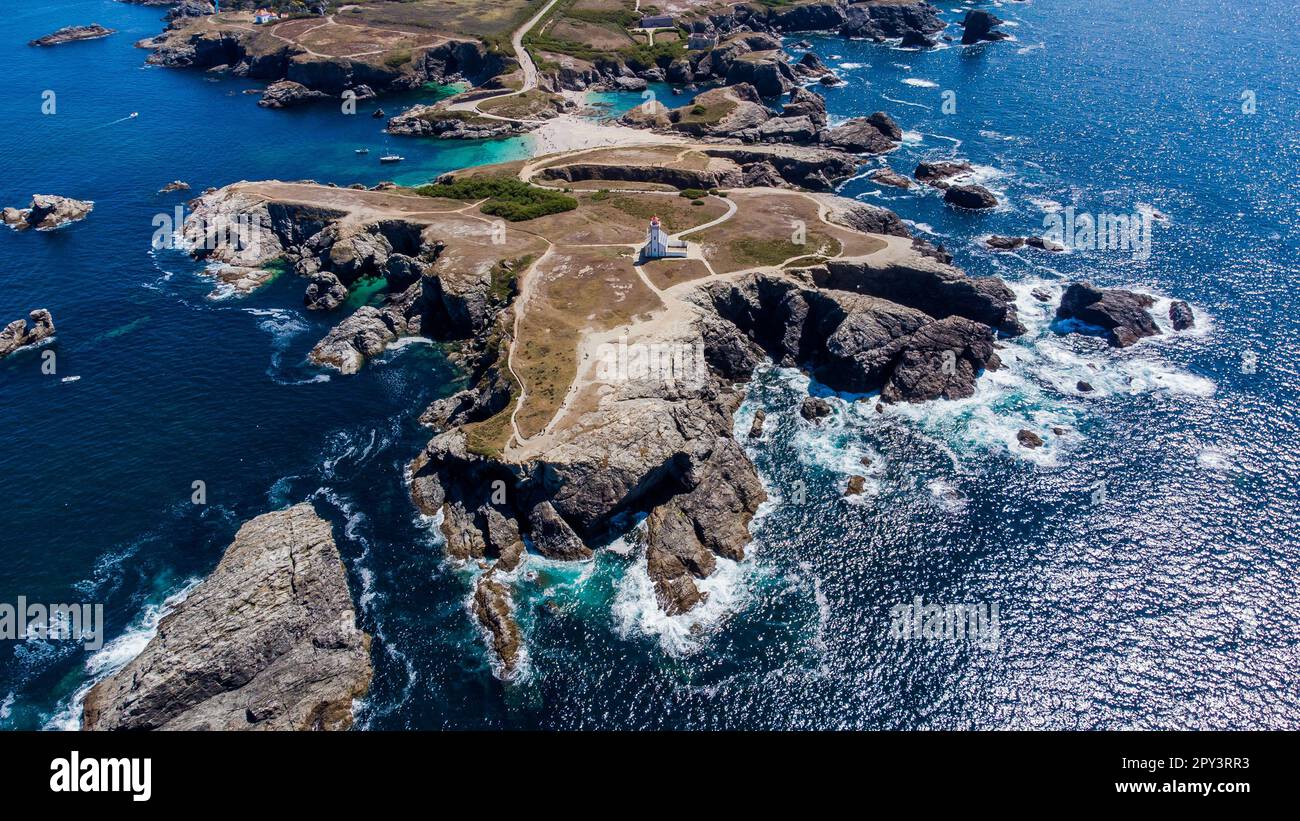 Aerial view of the Pointe des Poulains, the western tip of Belle-île-en ...