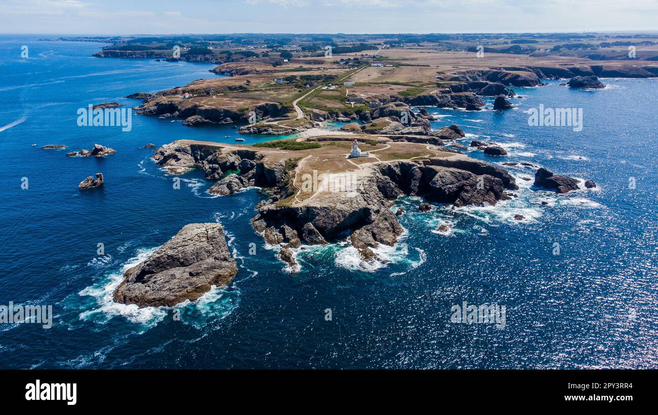 Aerial view of the Pointe des Poulains, the western tip of Belle-île-en ...
