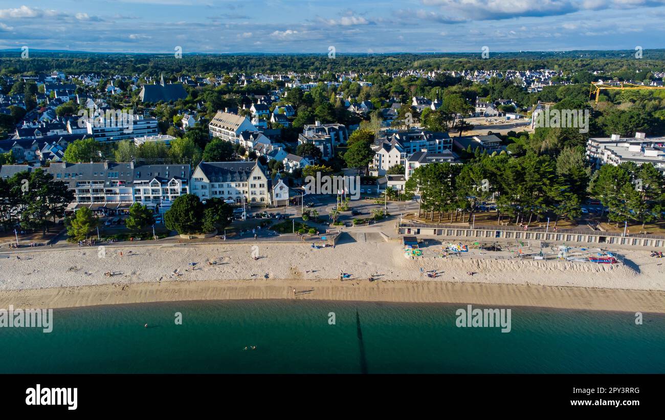 Aerial view of beach of Bénodet, a seaside resort town in Finistère ...