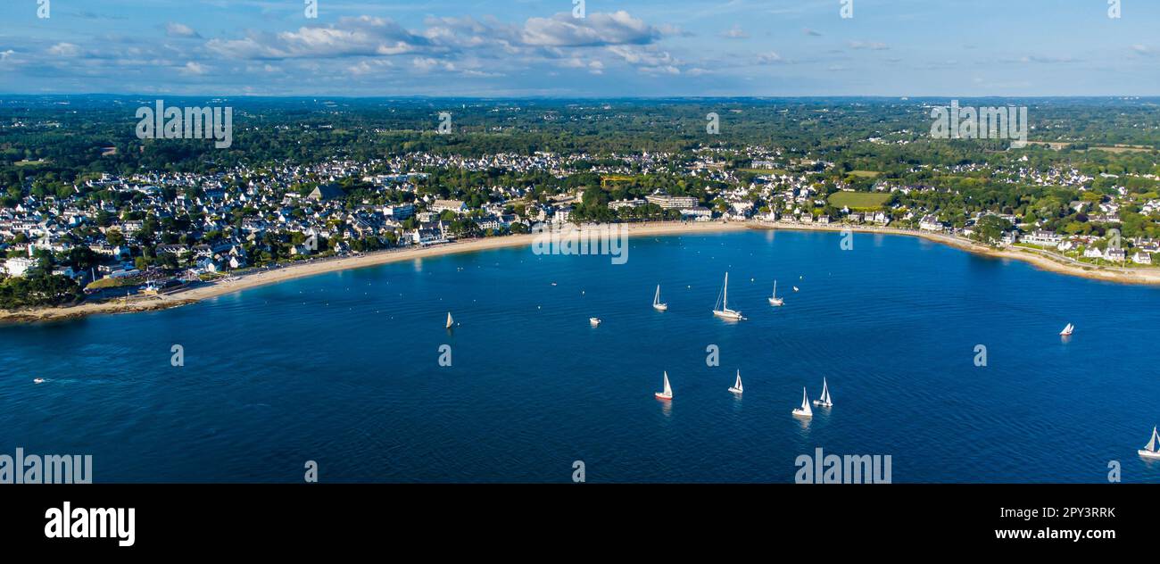 Aerial view of Bénodet, a seaside resort town in Finistère, France ...