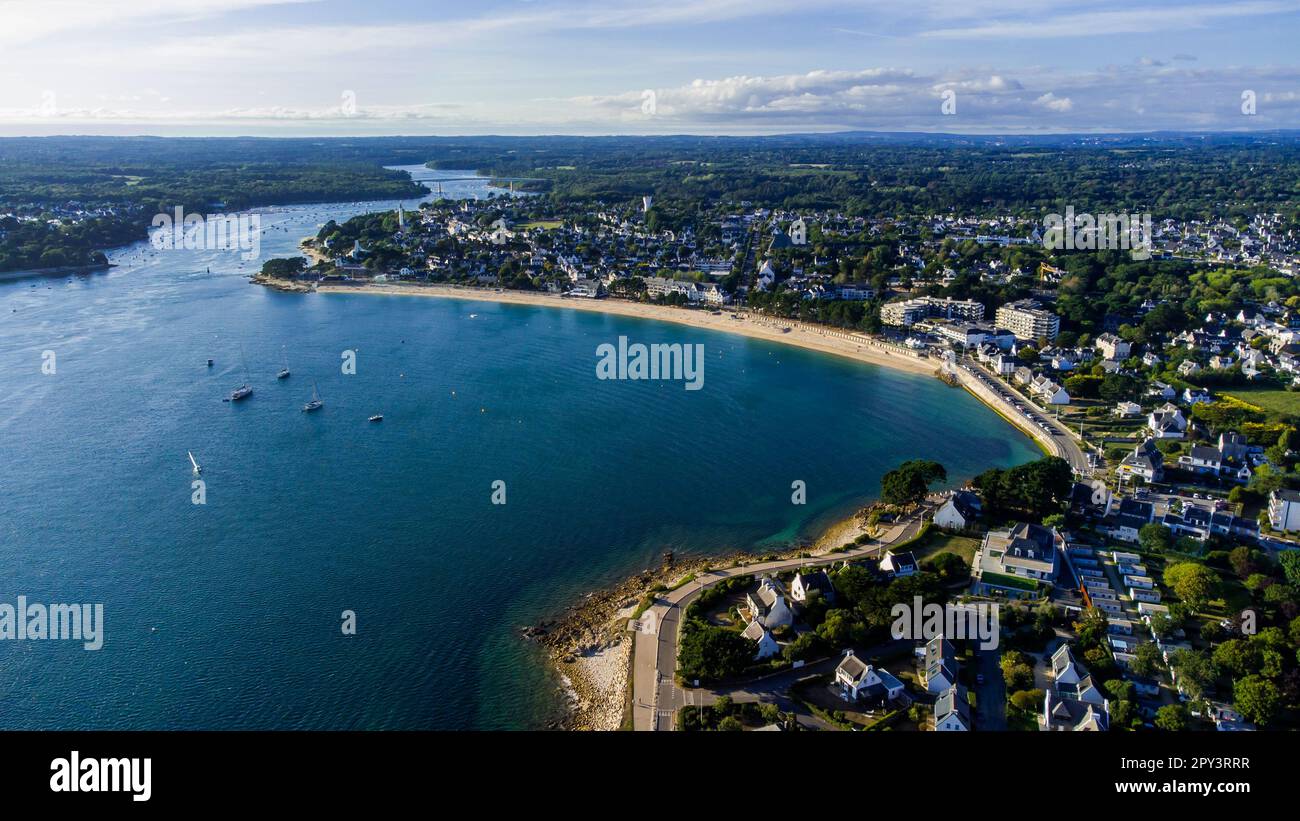 Aerial view of Bénodet, a seaside resort town in Finistère, France ...