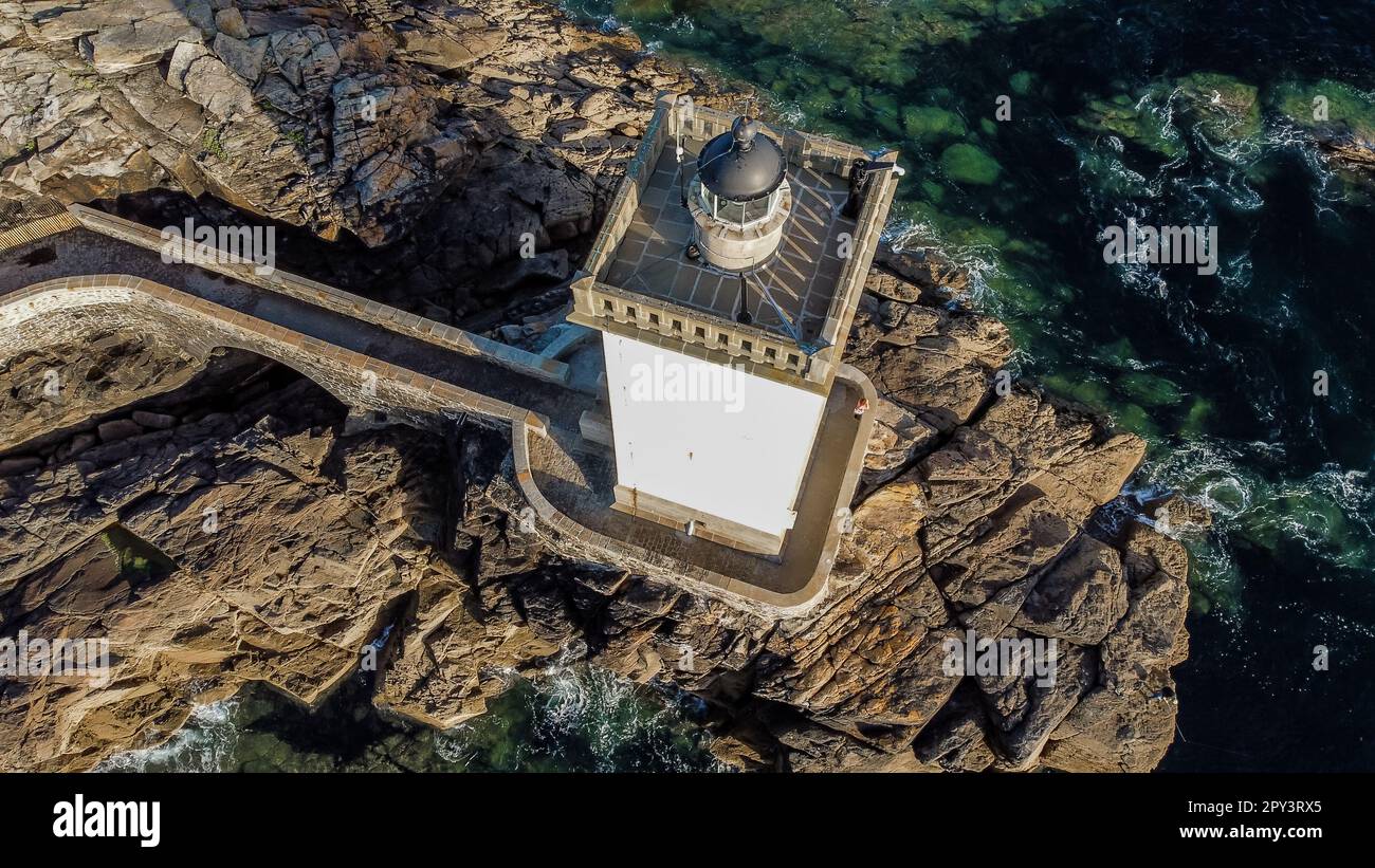 Aerial view of the lighthouse of Kermorvan west of Brest in Brittany ...