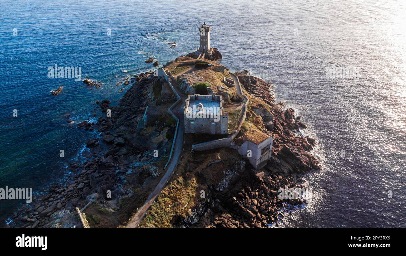 Aerial view of the lighthouse of Kermorvan west of Brest in Brittany ...
