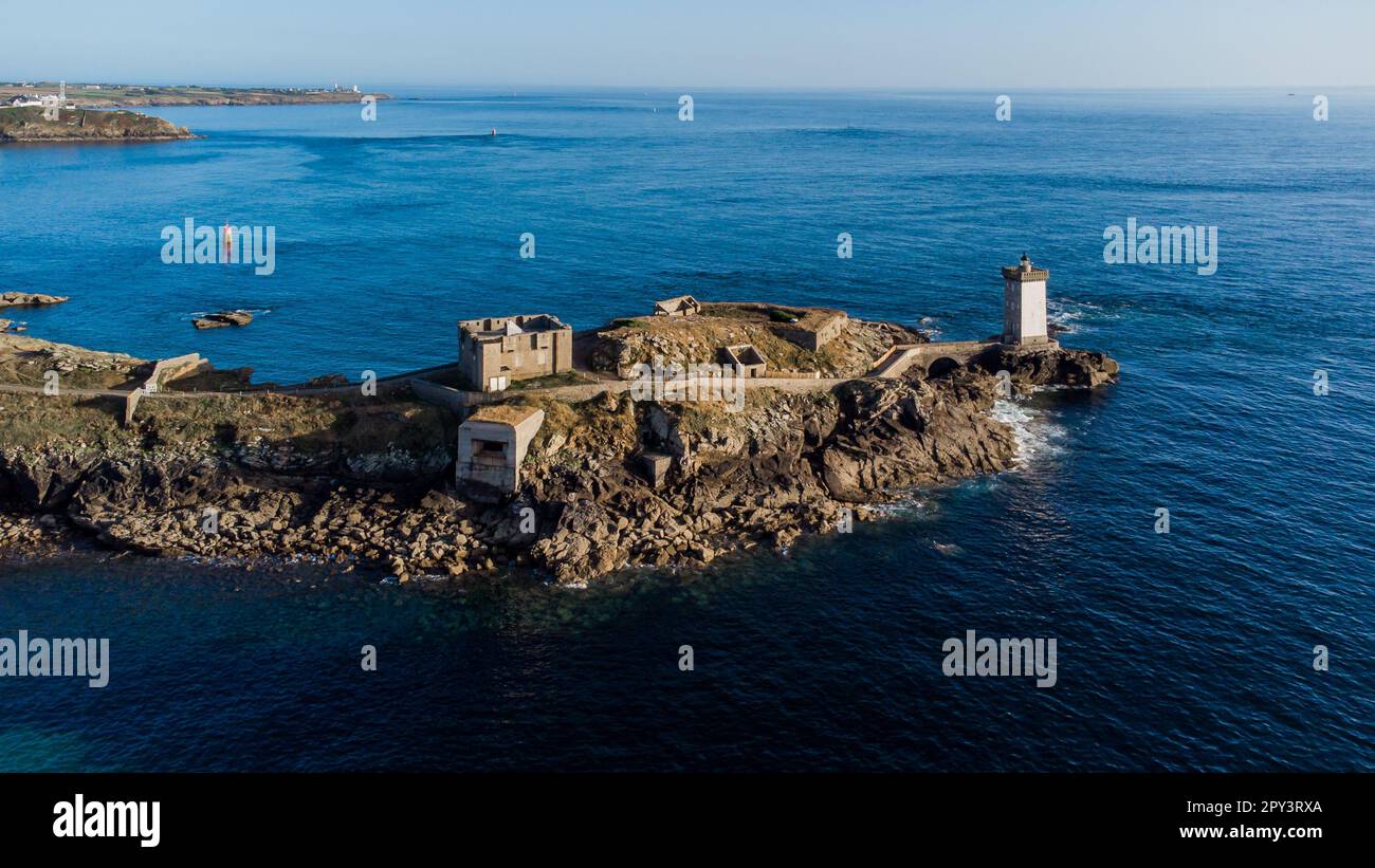 Aerial view of the lighthouse of Kermorvan west of Brest in Brittany ...