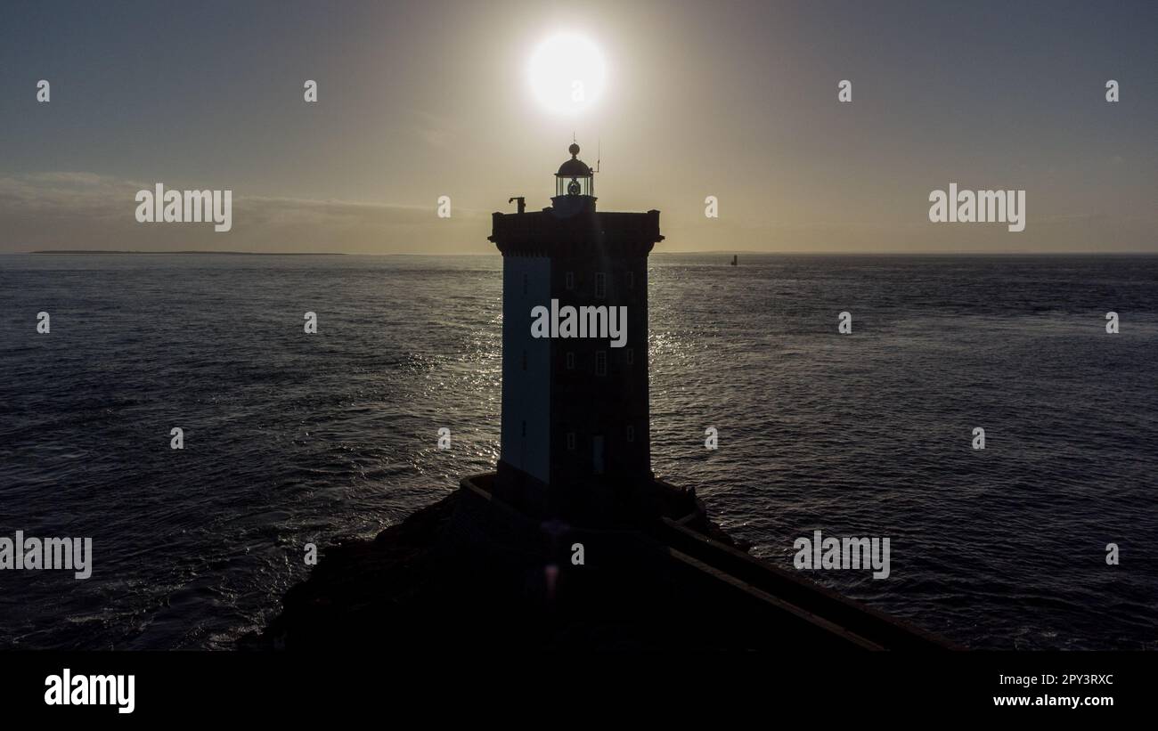 Aerial view of the lighthouse of Kermorvan west of Brest in Brittany ...