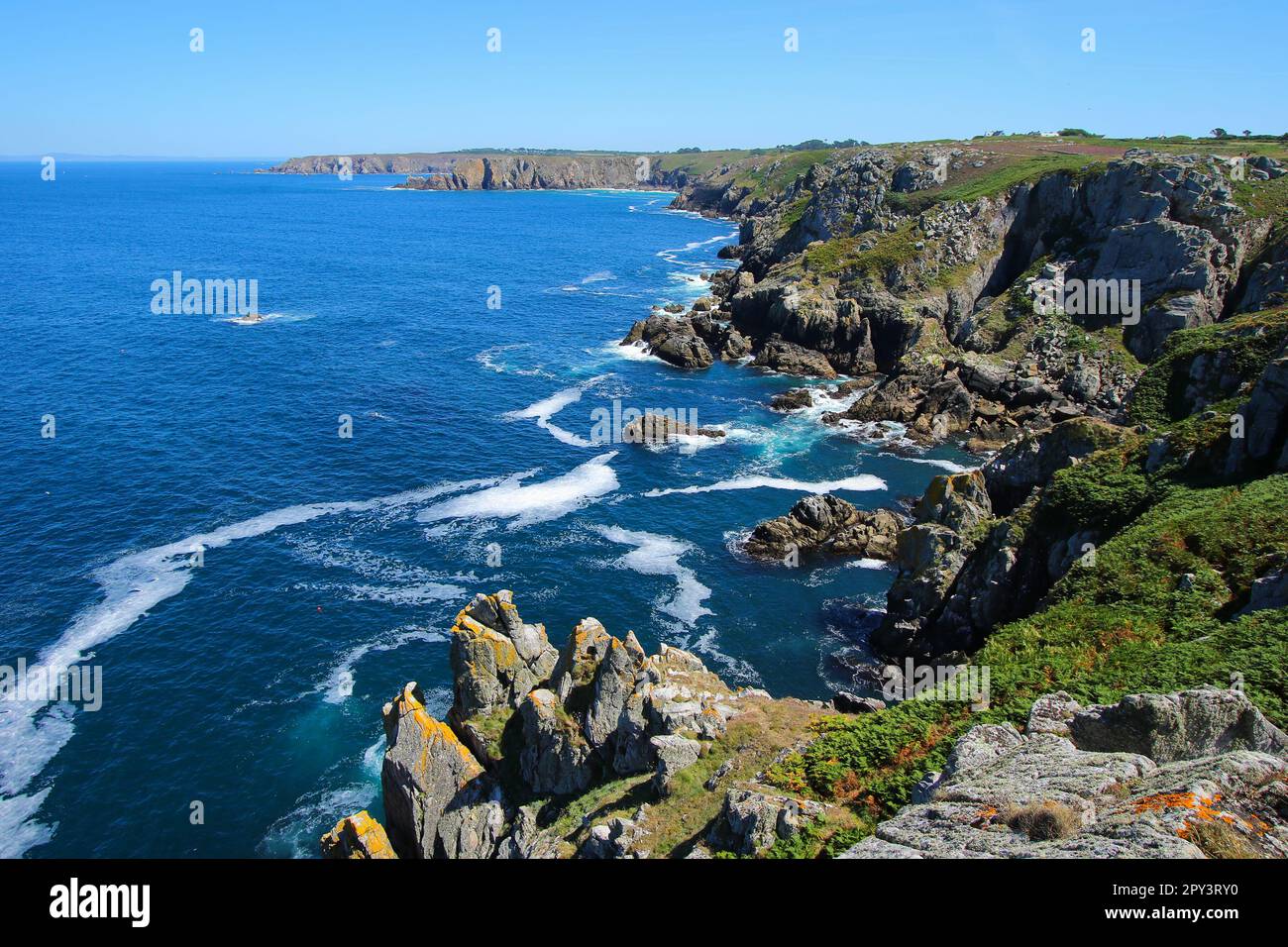 Pointe du Van coastline in the French region of Finistere in Brittany ...