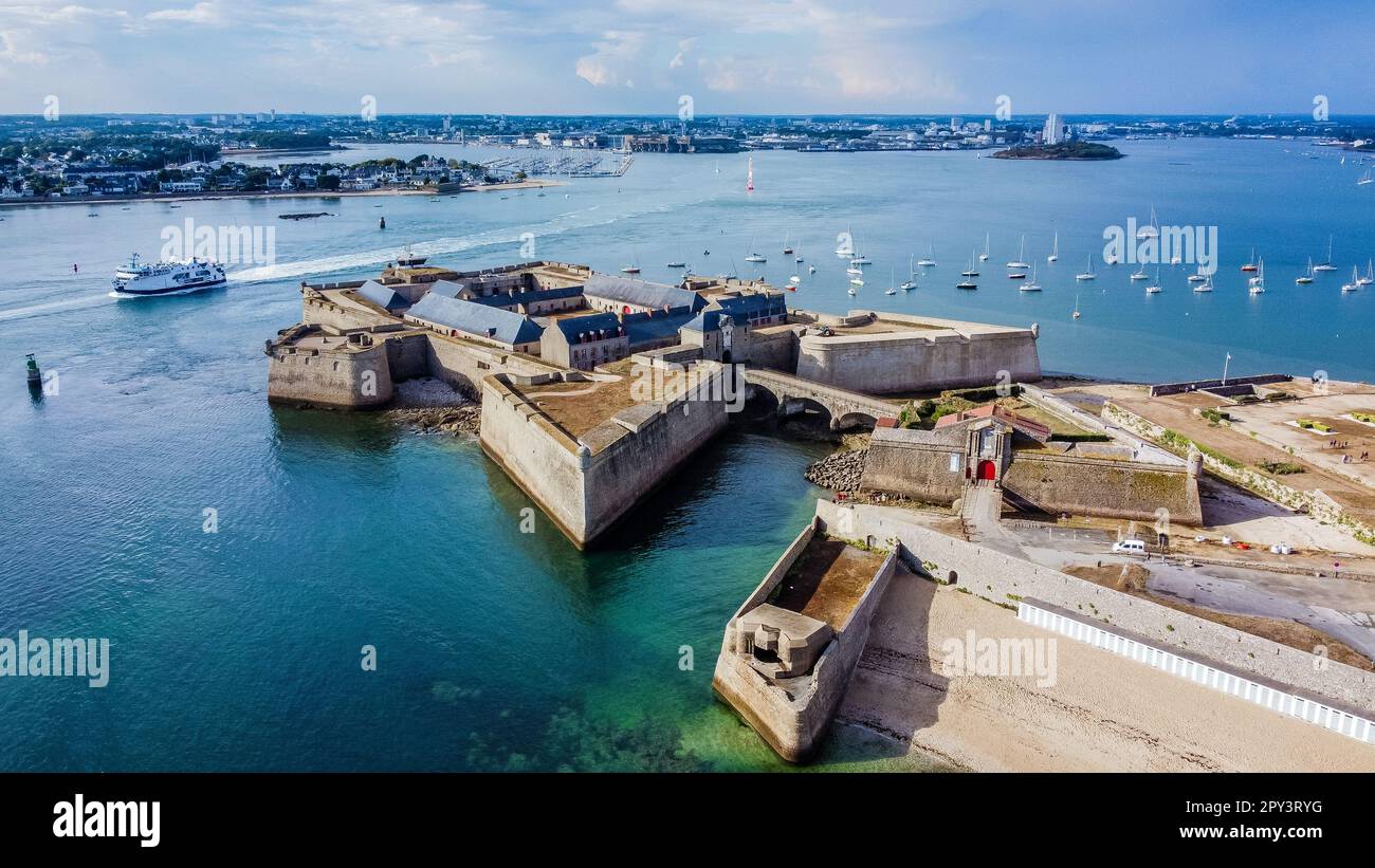 Aerial view of the citadel of Port-Louis in Morbihan, France, modified ...