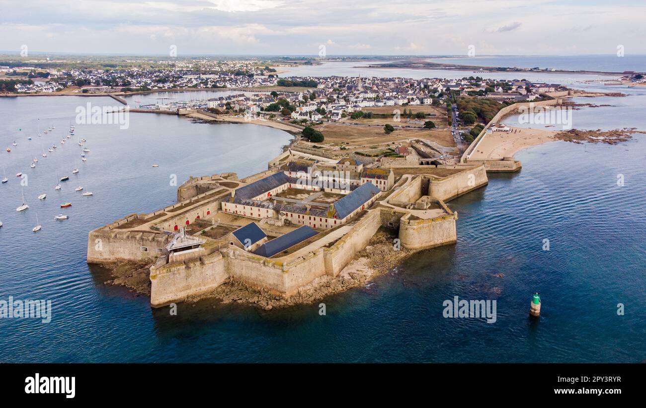 Aerial view of the citadel of Port-Louis in Morbihan, France, modified ...