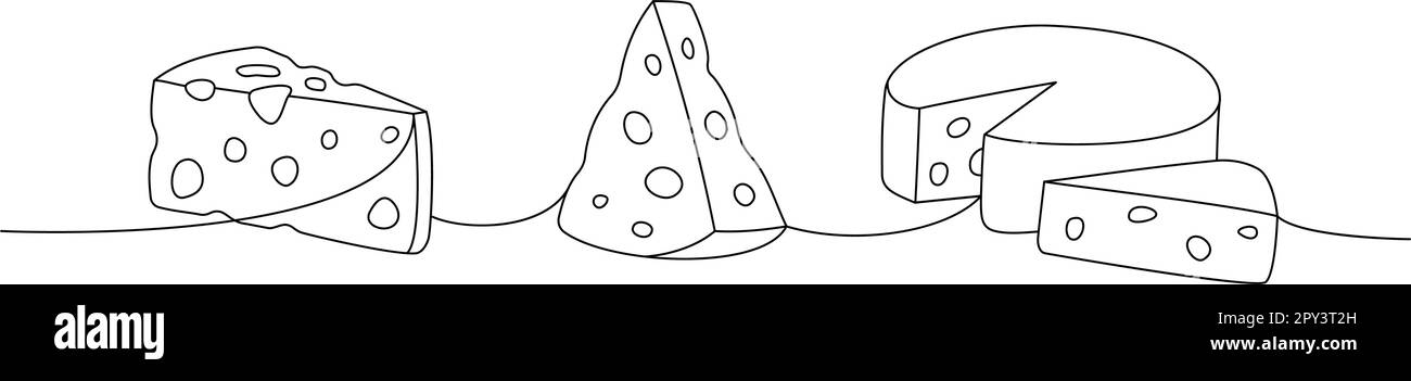 Set of cheese products one line continuous drawing. Different types of ...
